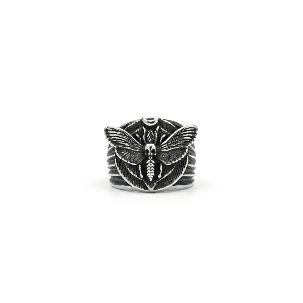 Death's Head Silver Moth Ring | Unique Mens Rings | Illicium